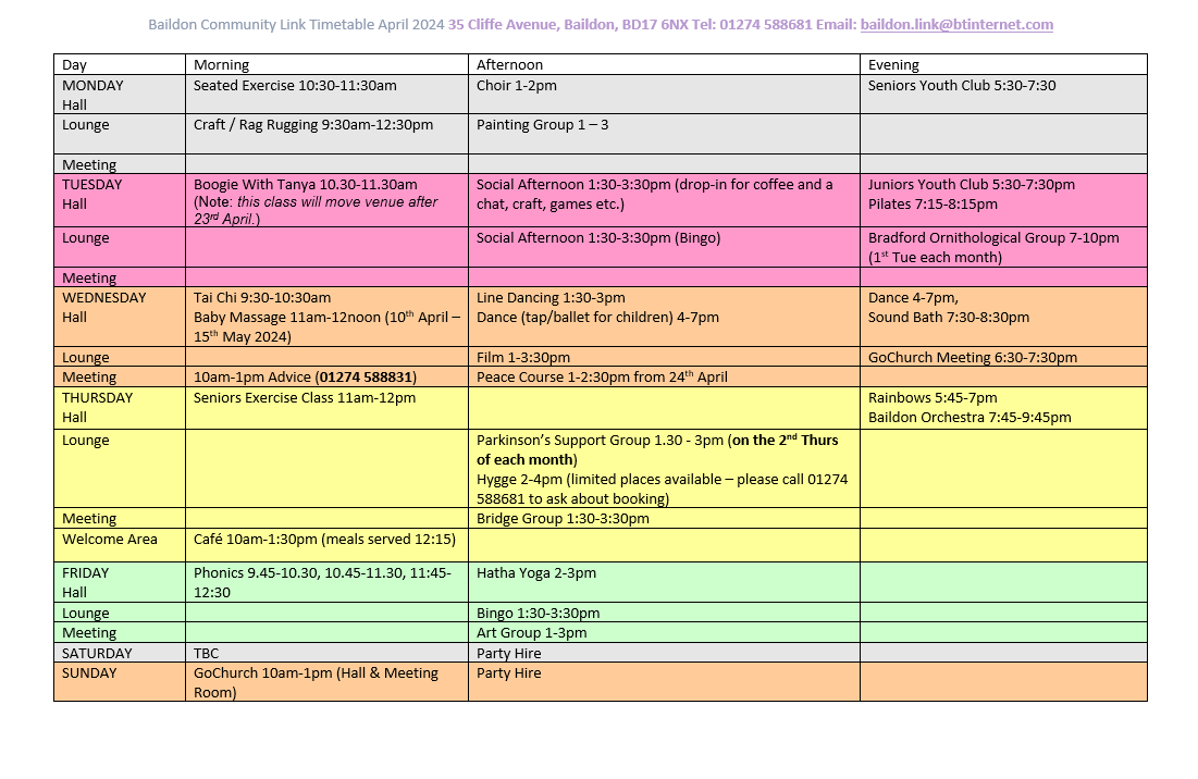Timetable – Baildon Community Link